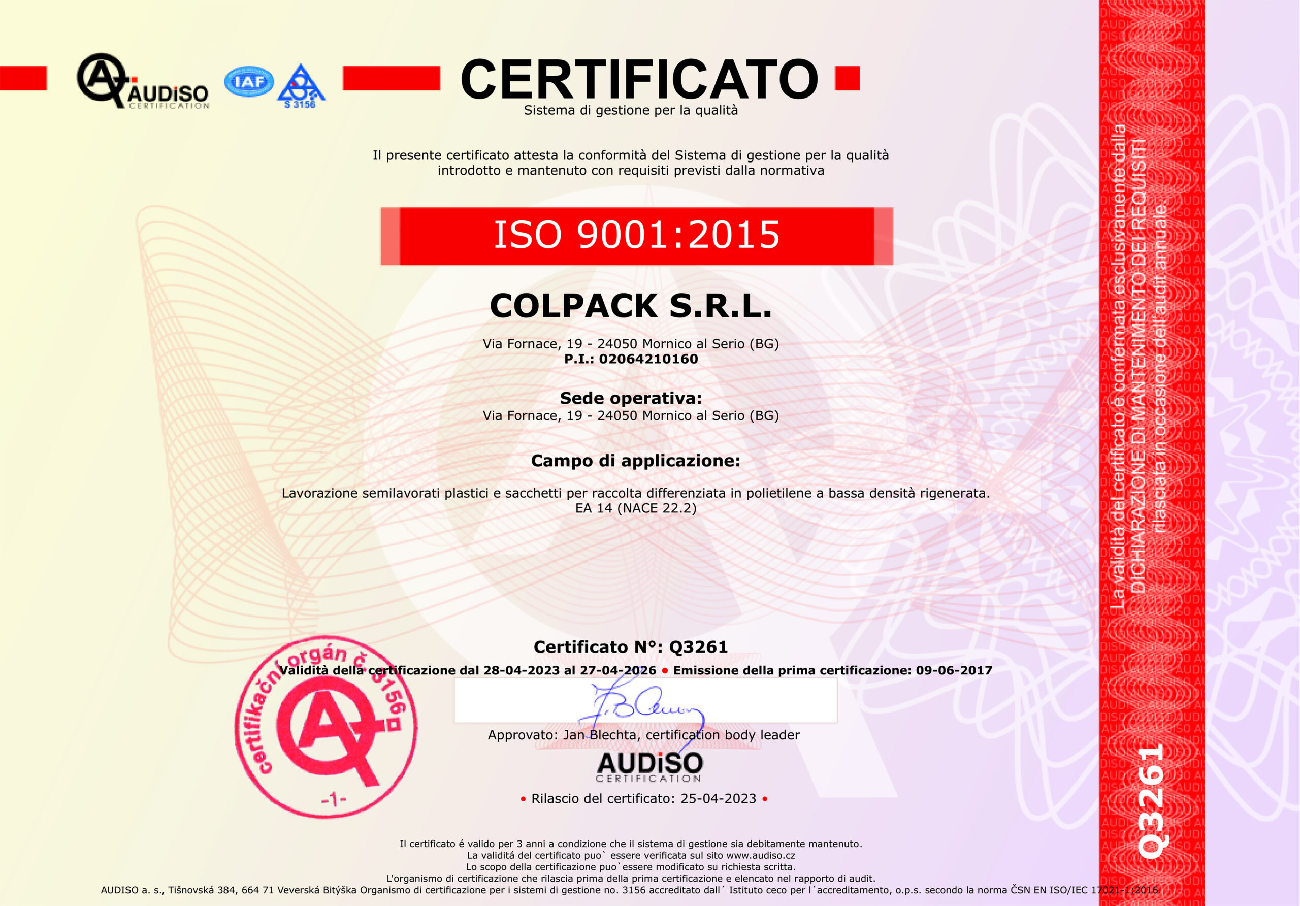 Ottenuta la certificazione ISO 9001:2015 | Colpack S.r.l.