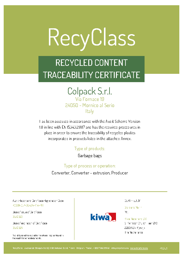 Ottenuta la certificazione RecyClass | Colpack S.r.l.